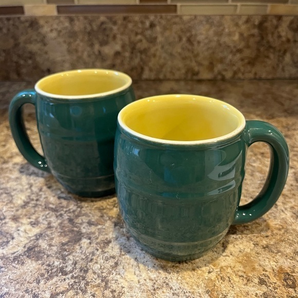 Vintage | Dining | Vintage Hall Green And Yellow Barrel Mugs Set Of Two ...